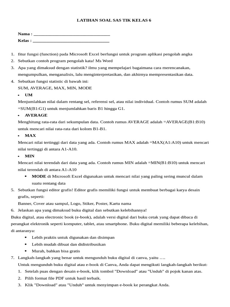 Jawaban Latihan Soal Sas Tik | PDF