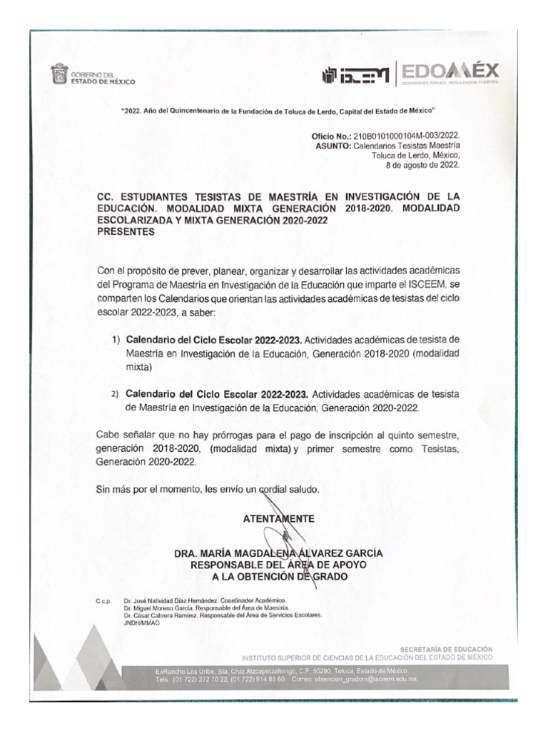 Oficio 003 Calendarios | PDF