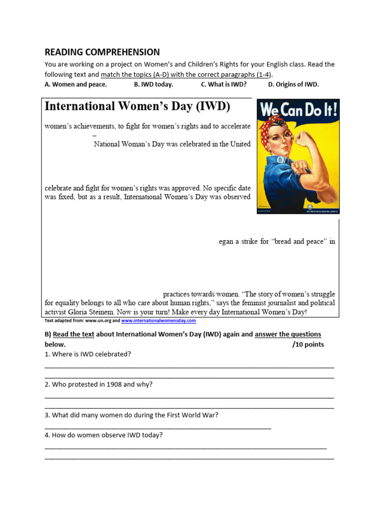 International Women Day Quiz 2S1 2BAC | PDF | Gender Studies | Women's ...