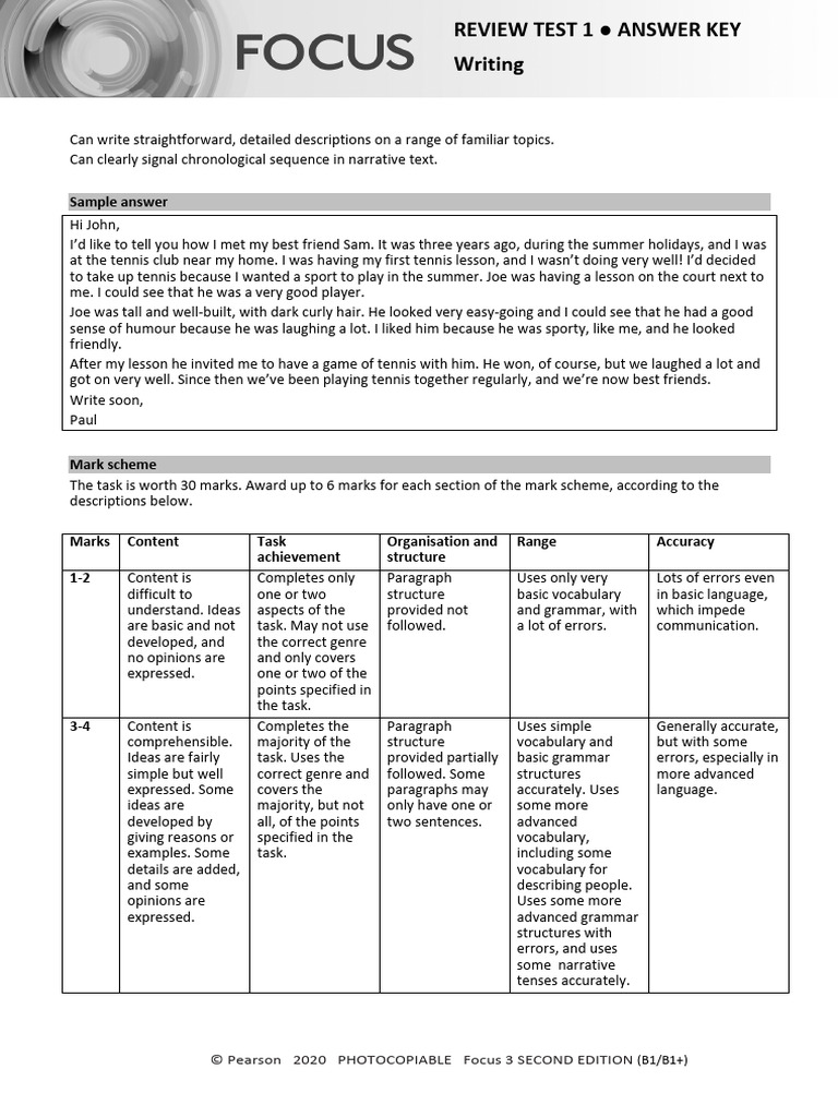 Focus3 2E Review Test 1 Units1 2 Writing ANSWERS | PDF | Linguistics ...