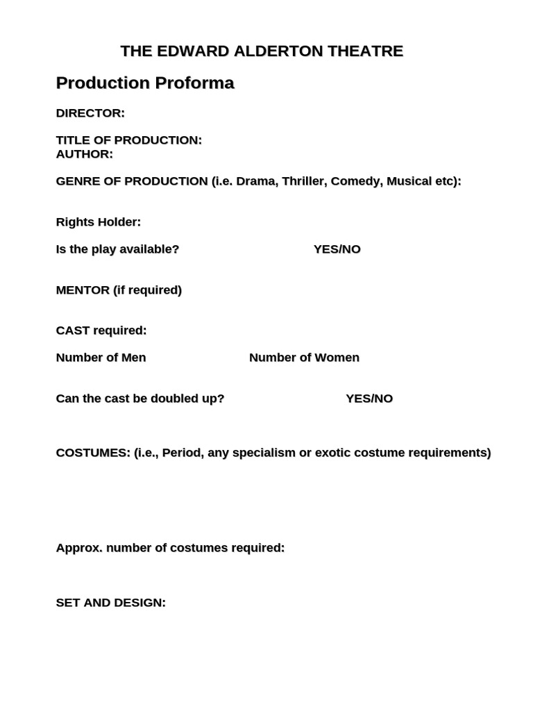 Drama Committee Production Proforma | PDF