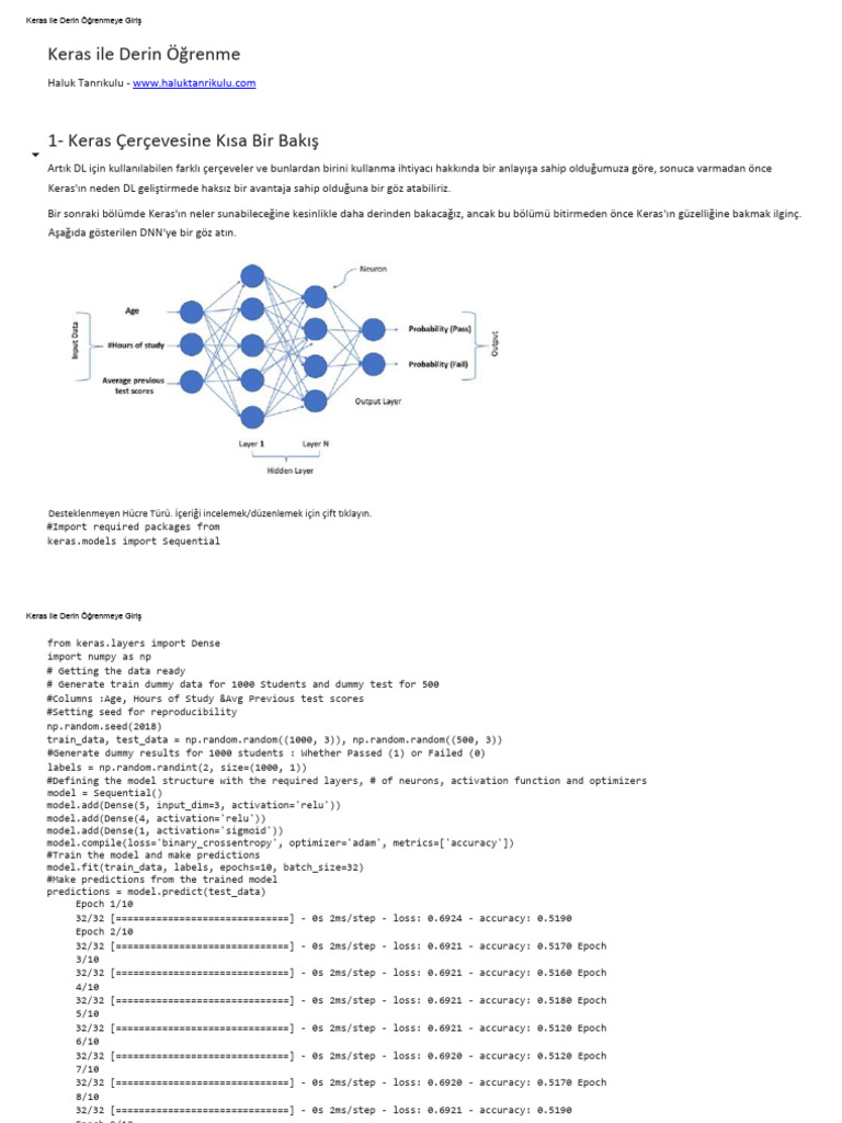 Learn Keras For DL - 1.2.3. Bölüm | PDF