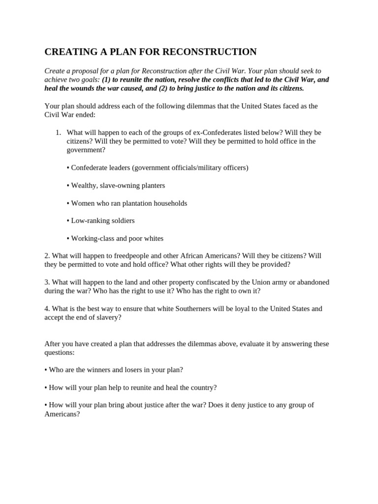 Creating A Plan For Reconstruction | PDF