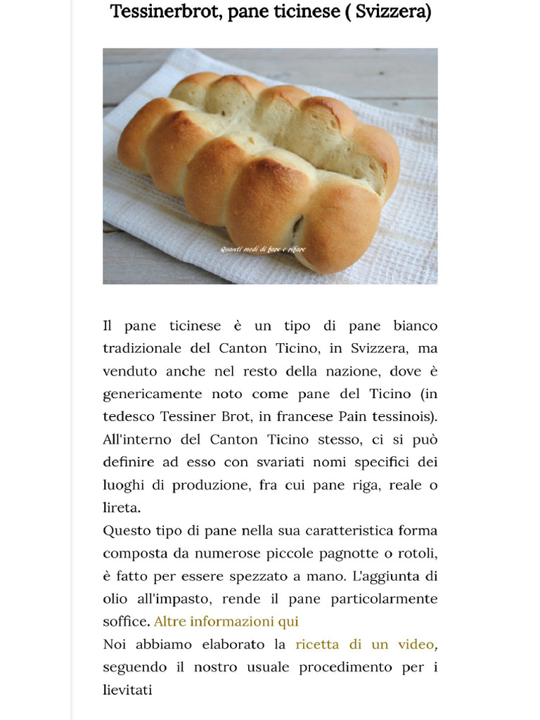 Ricetta Pane Tessinerbrot, Pane Ticinese (Svizzera) | PDF