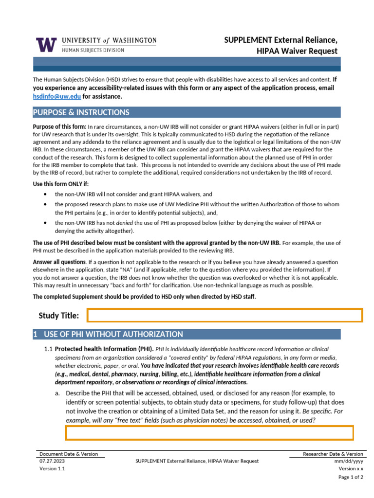 SUPPLEMENT_External_Reliance_HIPAA_Waiver_Request_v1.1_2023.07.27 | PDF ...