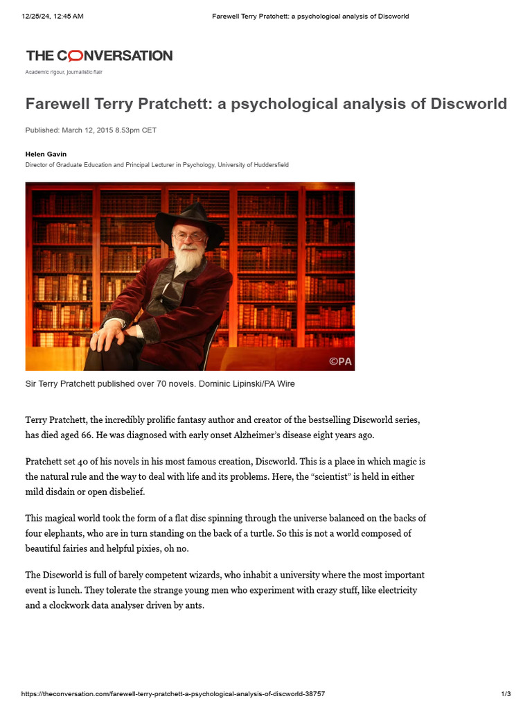 Farewell Terry Pratchett - A Psychological Analysis of Discworld | PDF ...