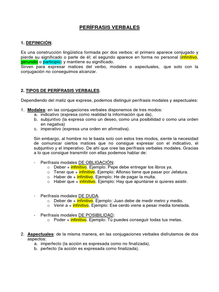 PERÍFRASIS VERBALES (Teoría Completa) | PDF | Conjugación gramatical ...