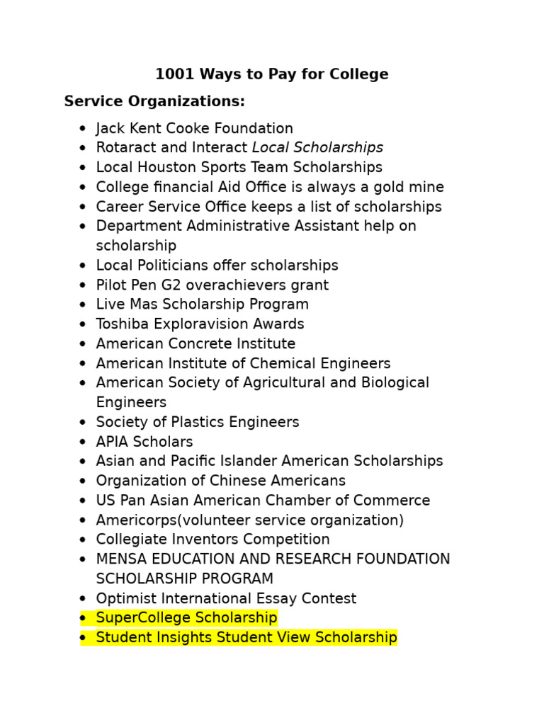 1001 Ways To Pay For College | PDF