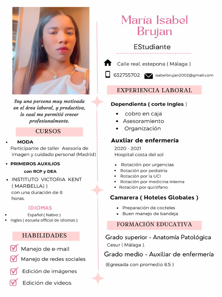 Curriculum Profesional Juvenil Femenino Rosado | PDF