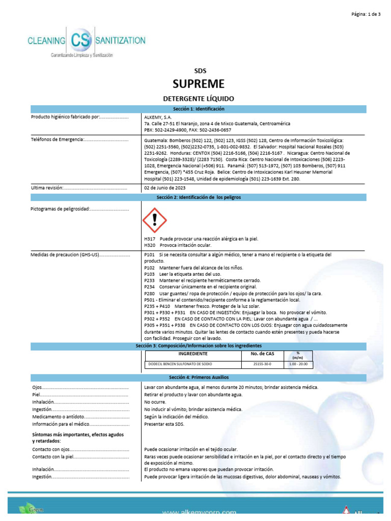 SDS Supreme 02-06-2023 | PDF | Agua | Solubilidad