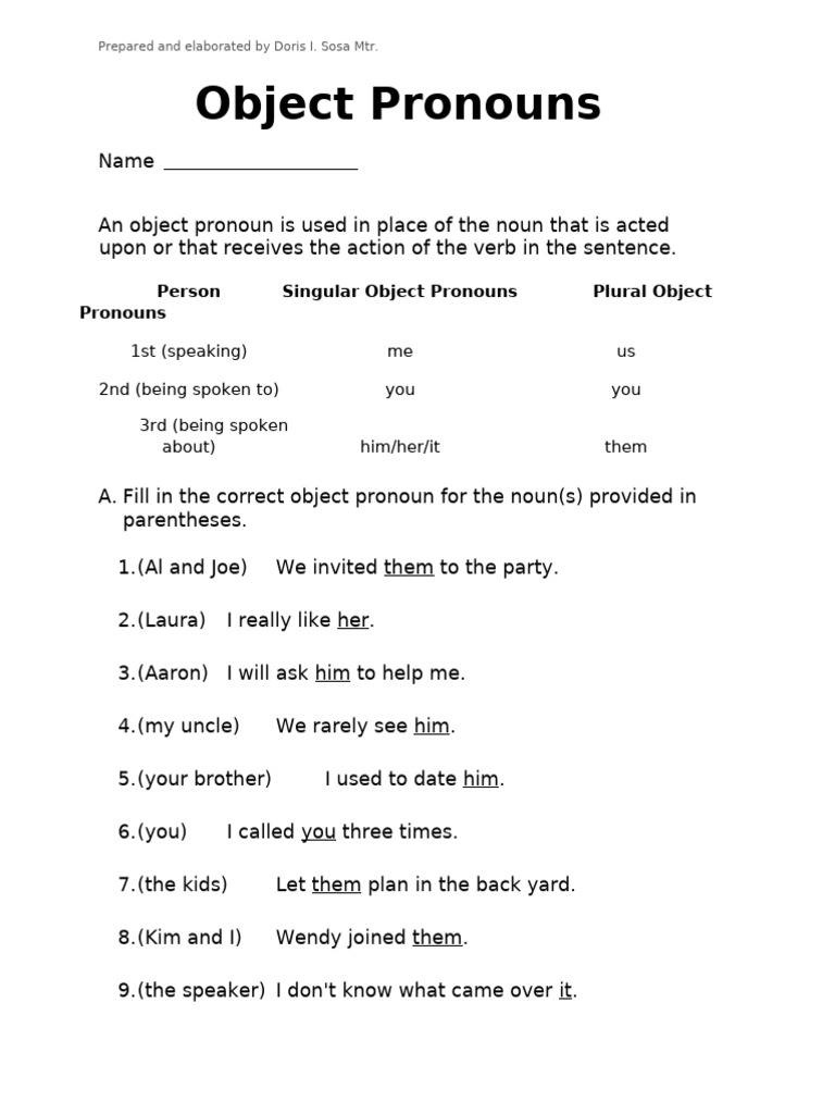 Object pronouns | PDF