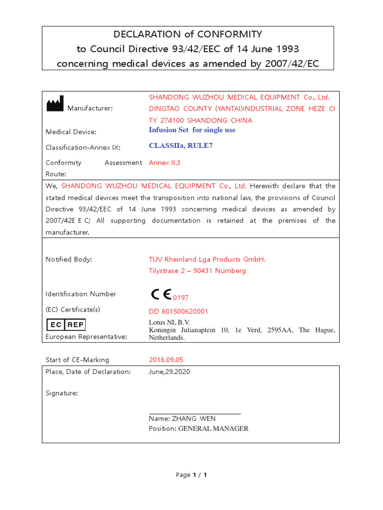 Starlcare Medical Device Compliance Declaration | PDF