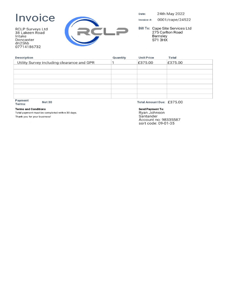 Cape Cudworth Invoice | PDF
