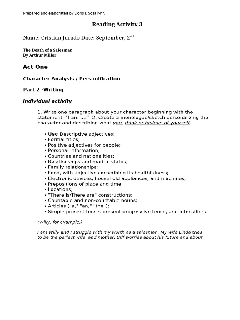 Character Analysis of "Death of a Salesman" | PDF