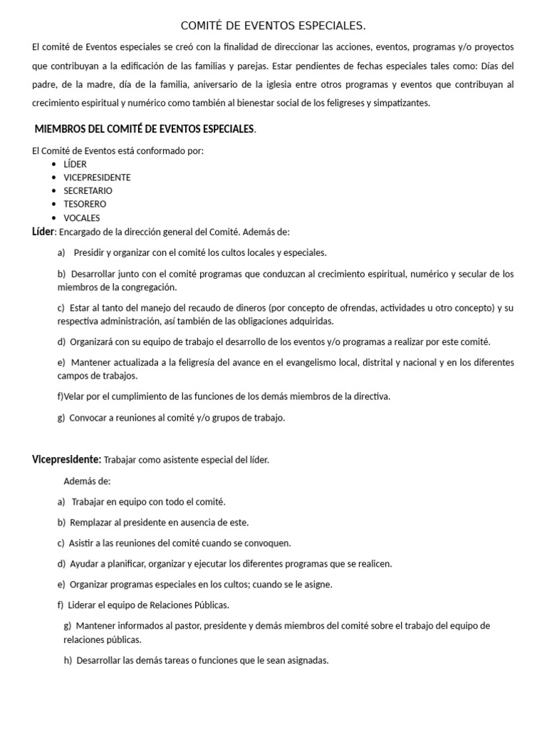 COMITÉ DE EVENTOS ESPECIALES | PDF | Presupuesto