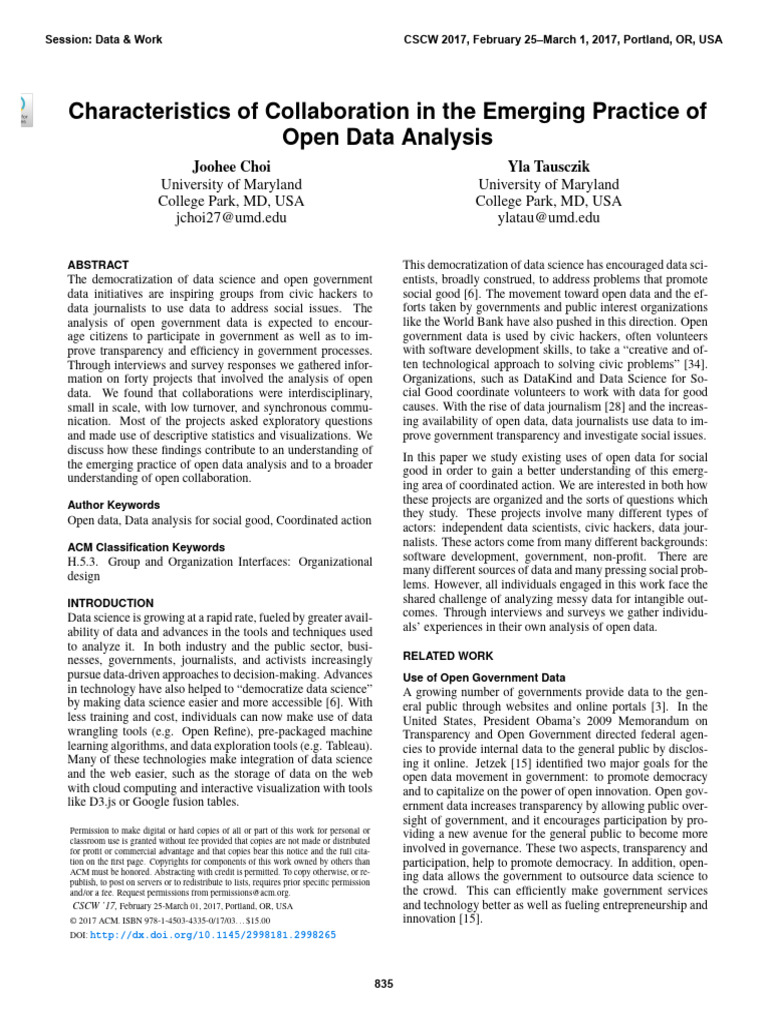 Characteristics of Collaboration in The Emerging Practice of Open Data ...