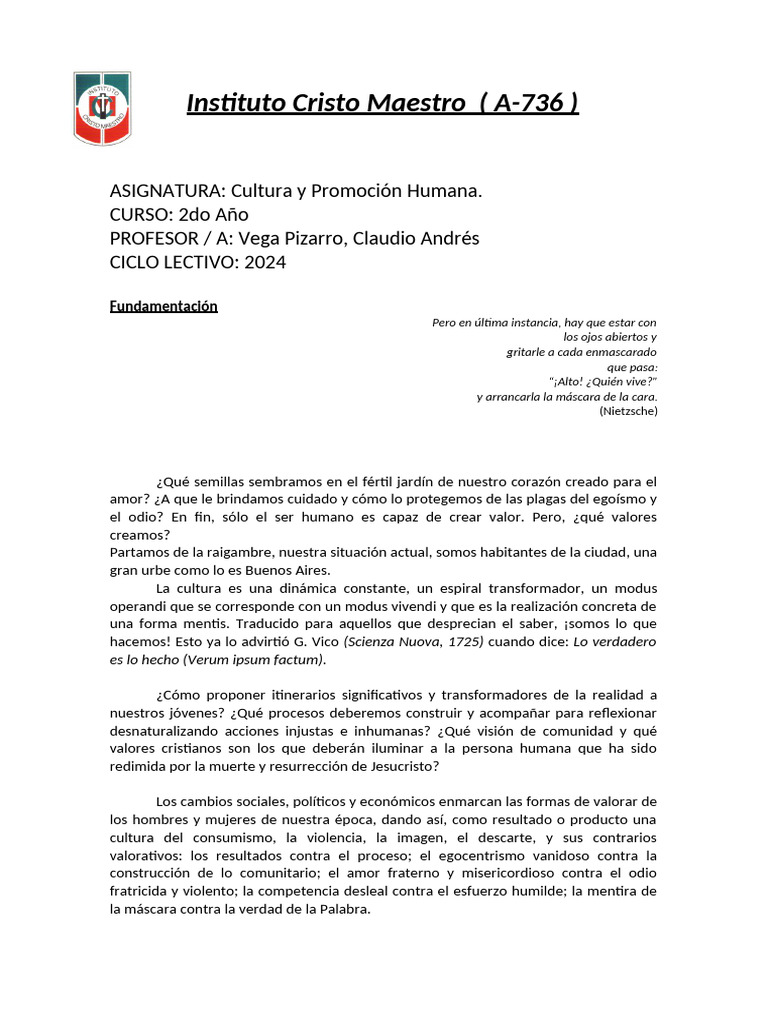 Programa 2do Año Cultura 2024 | PDF | Adolescencia | Amor