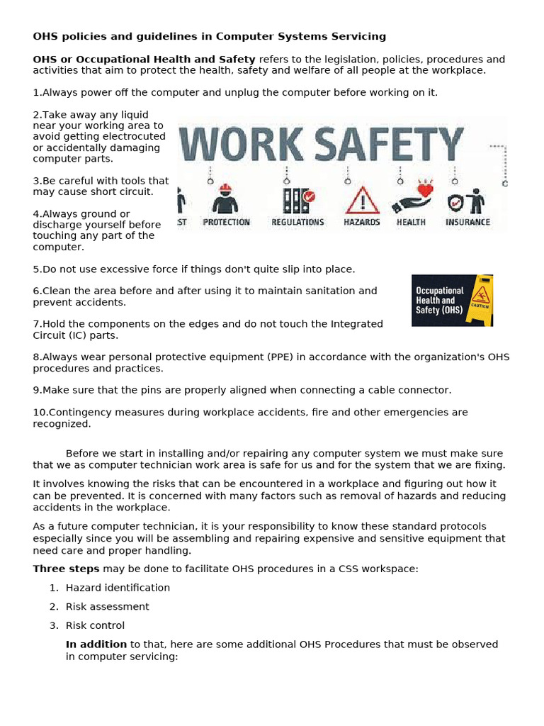 OHS-policies-and-guidelines-in-Computer-Systems-Servicing | PDF ...