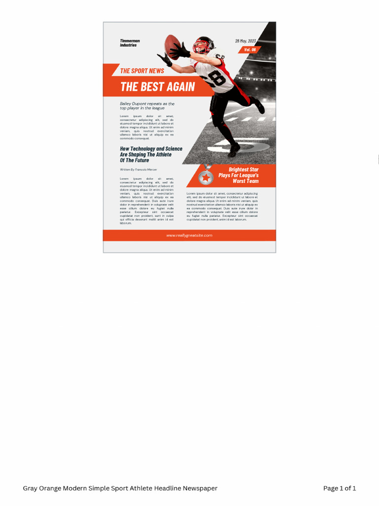 Gray Orange Modern Simple Sport Athlete Headline Newspaper | PDF