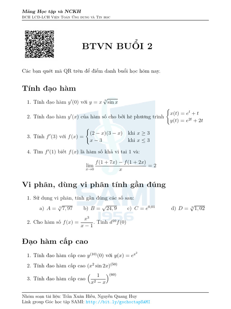 Giai Tich 1 BTVN Buoi 2 Tinh Dao Ham (Cuuduongthancong - Com) | PDF