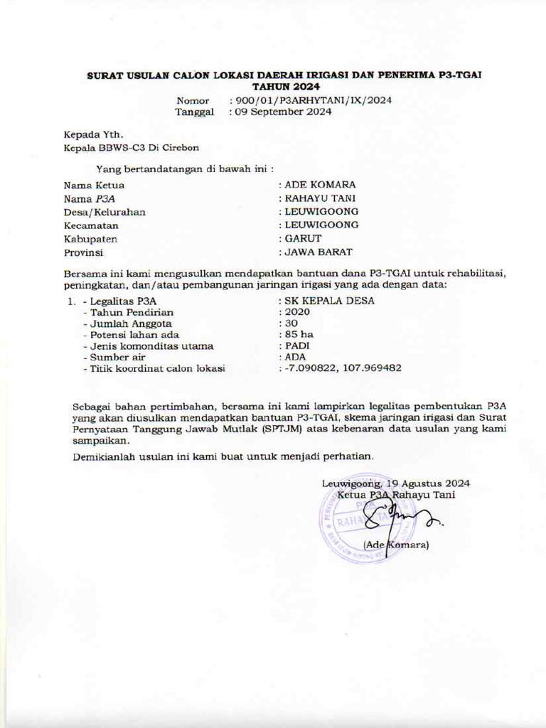 Usulan SPTJM Dan Skema P3a Rahayu Tani | PDF