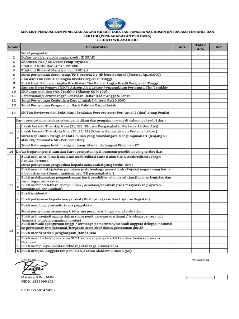 Chek List Berkas Jafung AA MAISURA | PDF