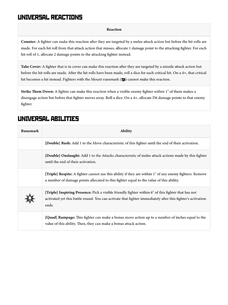 Universal Reactions and Abilities Guide | PDF