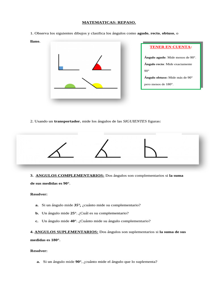 Clasificación y Medición de Ángulos | PDF