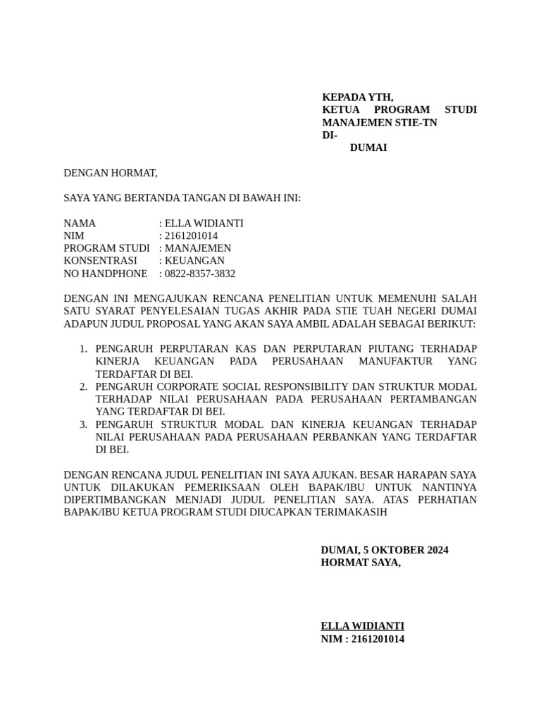 Format Surat Pengajuan Judul Skripsi | PDF