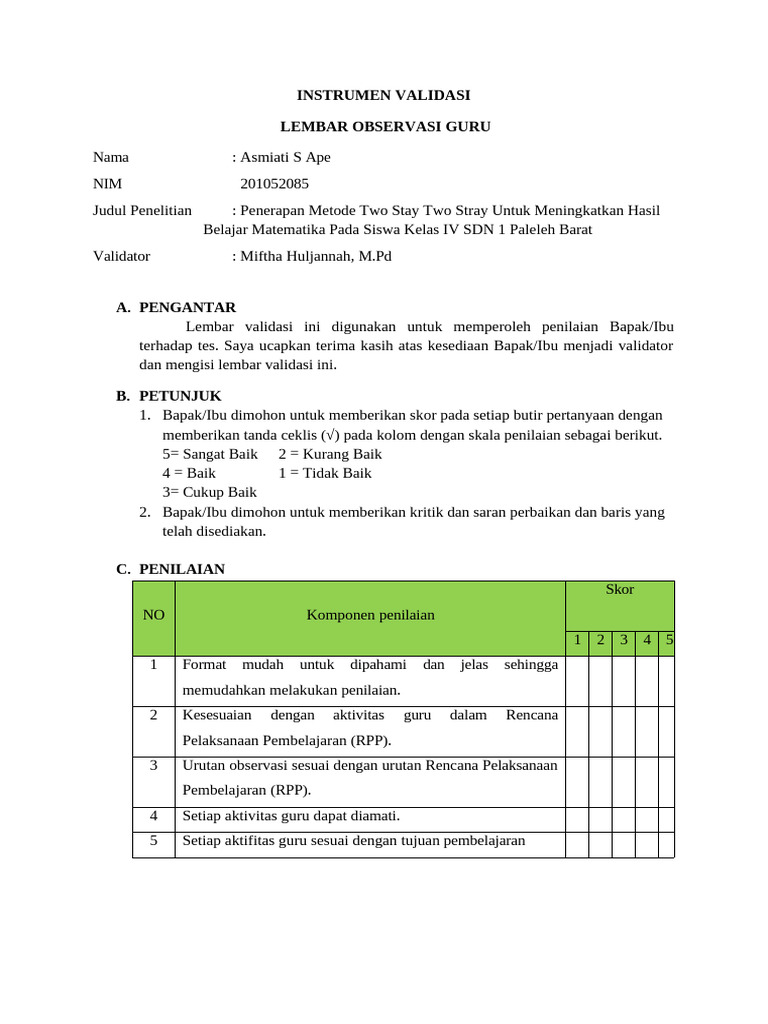 Instrumen Validasi (Asmi) - 1 | PDF