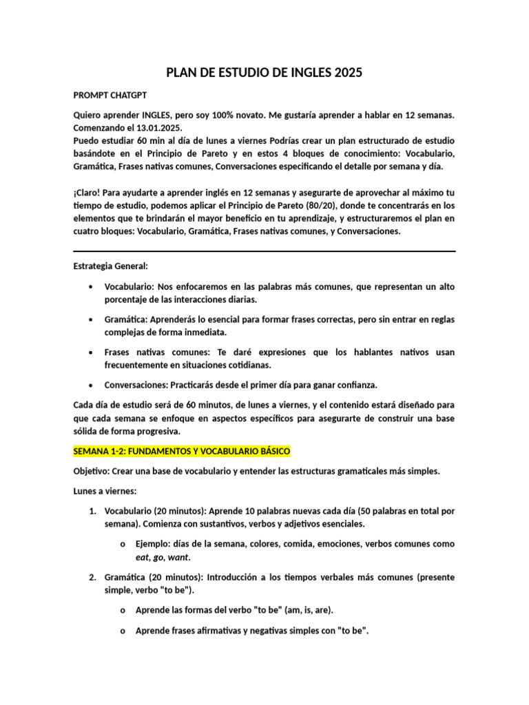 Plan de Estudio de INGLES 2025 | PDF | Verbo | Léxico