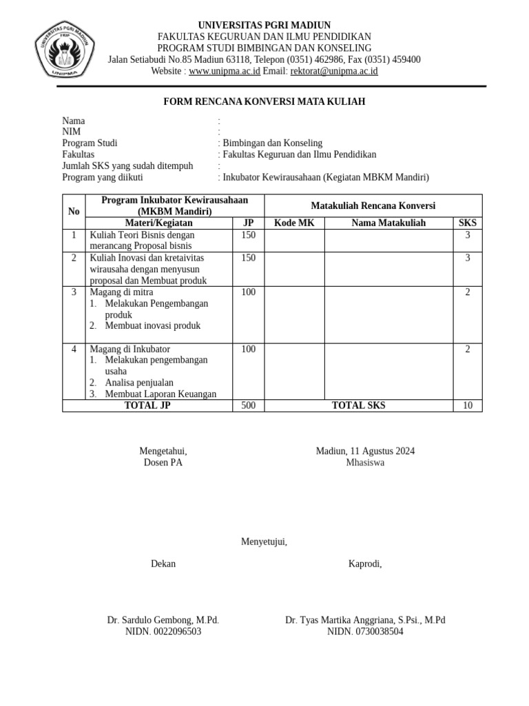 Form Rencana Konversi Mata Kuliah | PDF