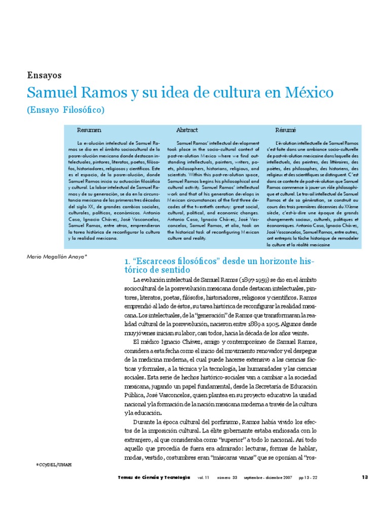 Samuel Ramos y La Cultura en Mexico | Existencia | Filosofía