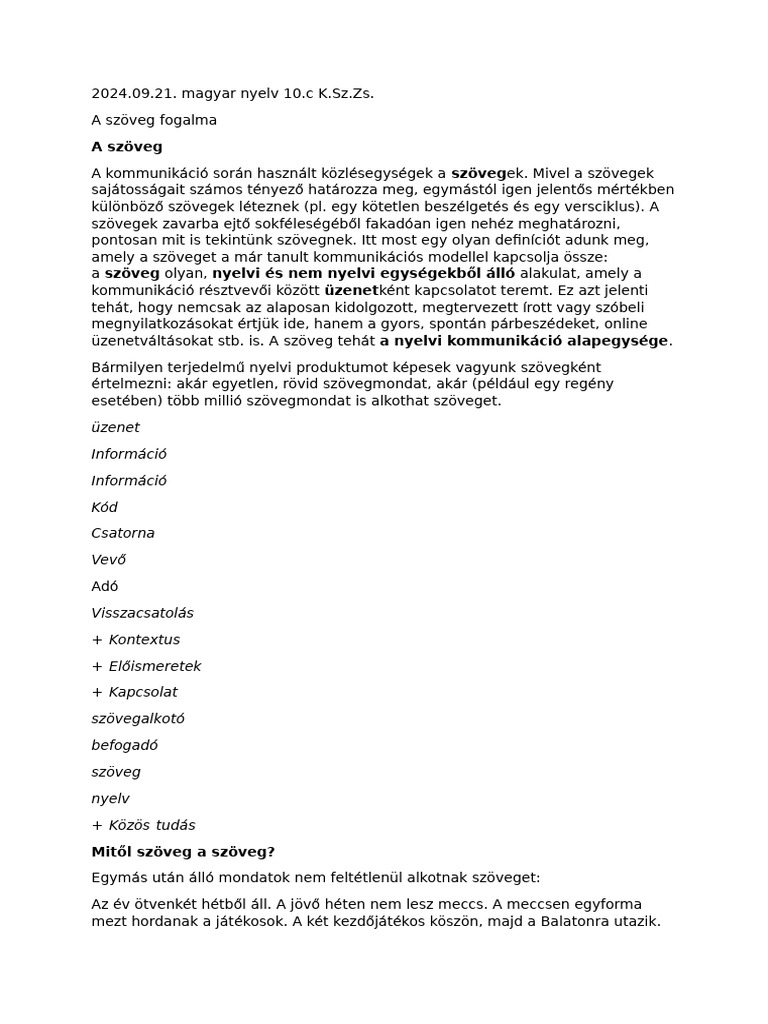2024.09.21. magyar nyelv 10.c K.Sz.Zs. | PDF