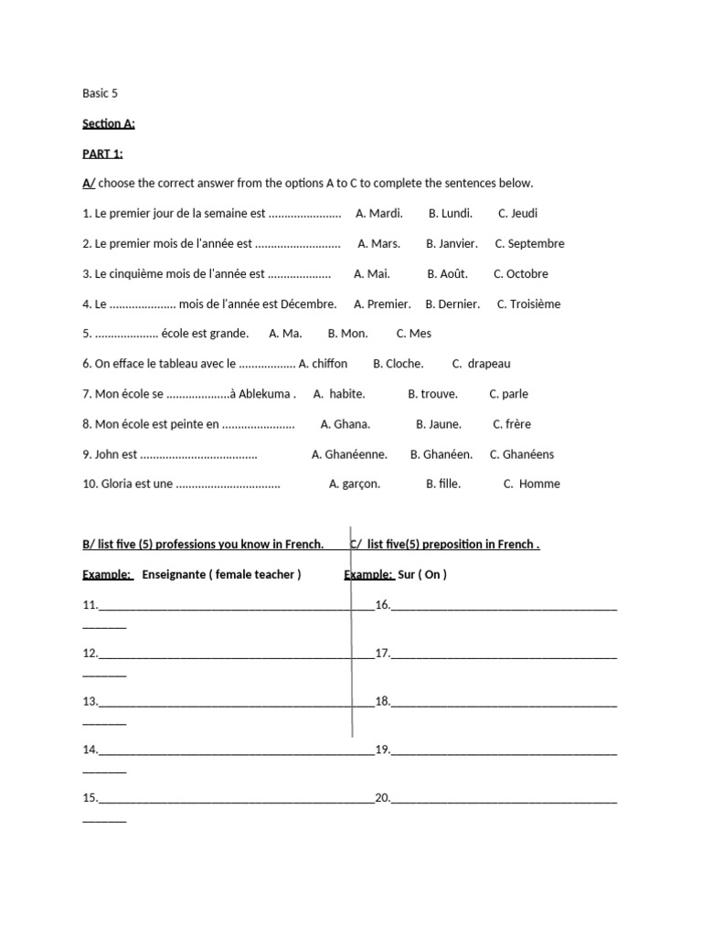 Exercice de français : vocabulaire et questions | PDF | Échecs ...