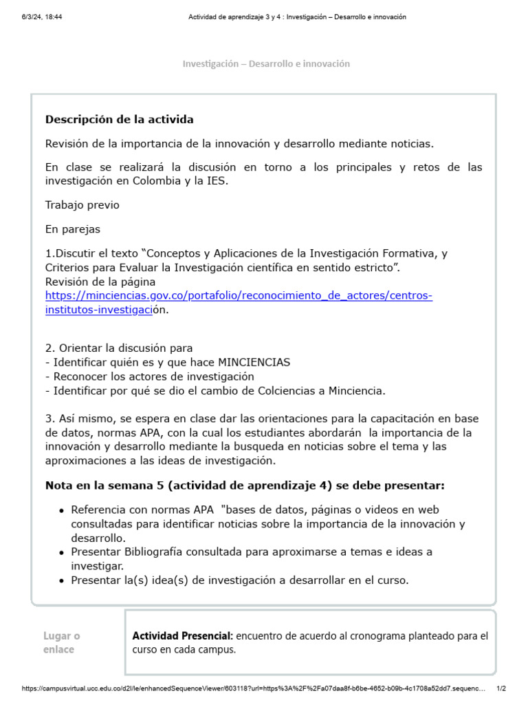 Actividad de aprendizaje 3 y 4 _ Investigación – Desarrollo e innovación PRIMER MOMENTO | PDF ...
