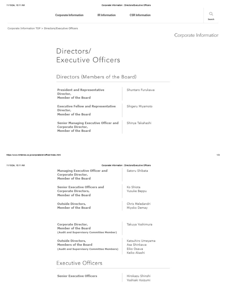 Corporate Information - Directors - Executive Officers | PDF | Video ...