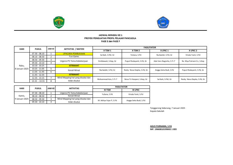Draft Jadwal P5 M1 Revisi | PDF