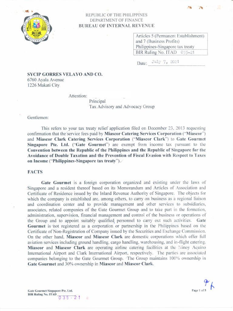 Itad Bir Ruling No. 35-21 | PDF | Taxes | Tax Treaty