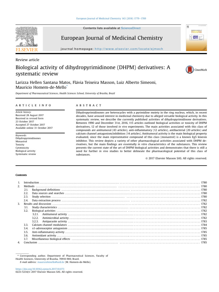 DHPM Derivatives: Biological Activities Review | PDF | In Vitro ...