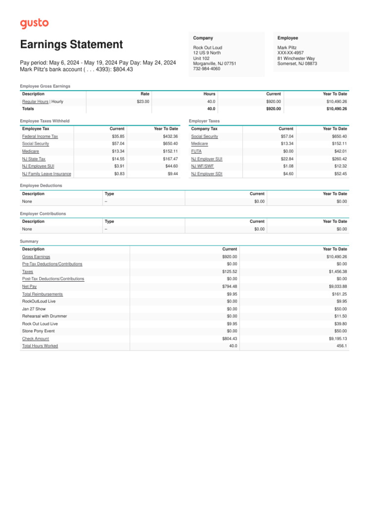 Mark Piltz Paystub 2024-05-24 | PDF | Social Security (United States ...