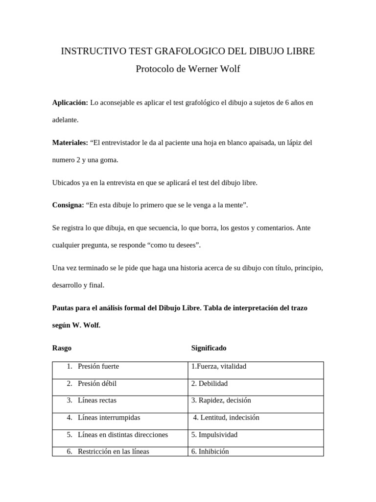 INSTRUCTIVO TEST GRAFOLOGICO DEL DIBUJO LIBRE | PDF