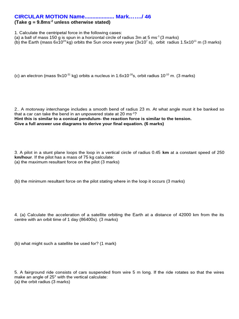 Circular Motion Homework | PDF