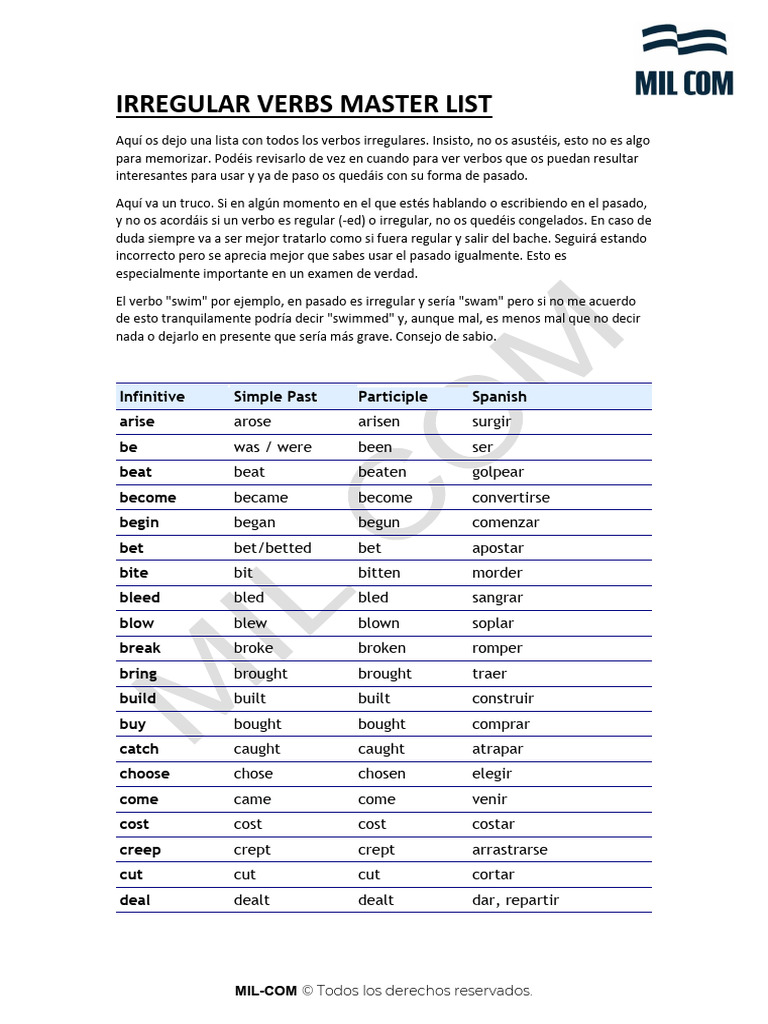 Lista de Verbos Irregulares | PDF | Semantic Units | Language Mechanics