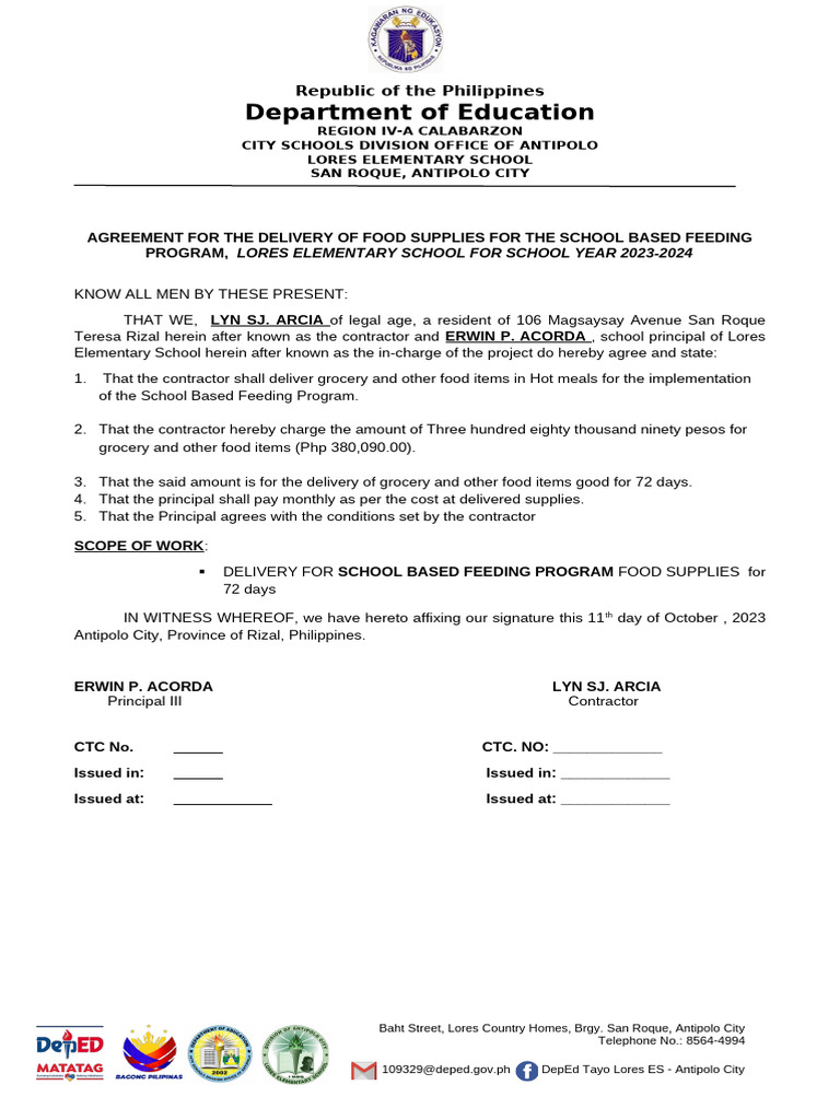 Feeding Contract | PDF