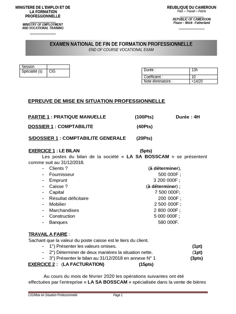 Épreuve de mise en situation professionnelle | PDF