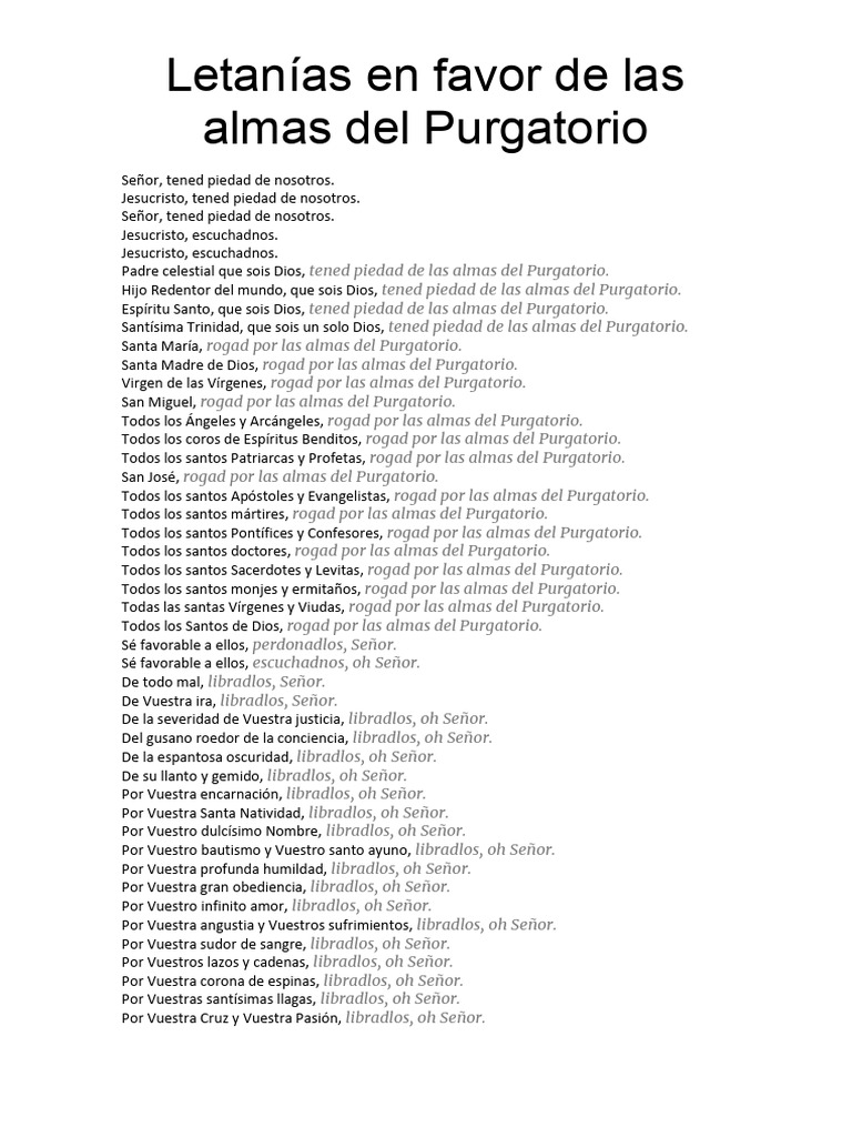 Letanías por Almas del Purgatorio | PDF | Pecado | Purgatorio