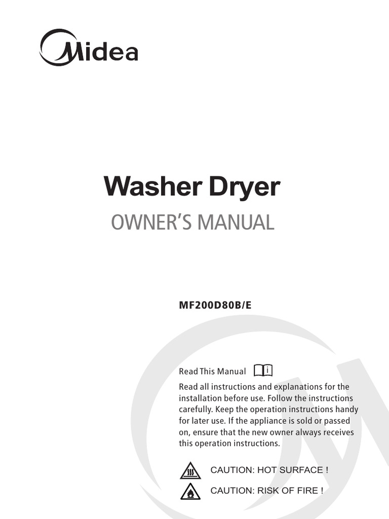 Midea MF200 Washer Dryer Manual | PDF | Washing Machine | Laundry