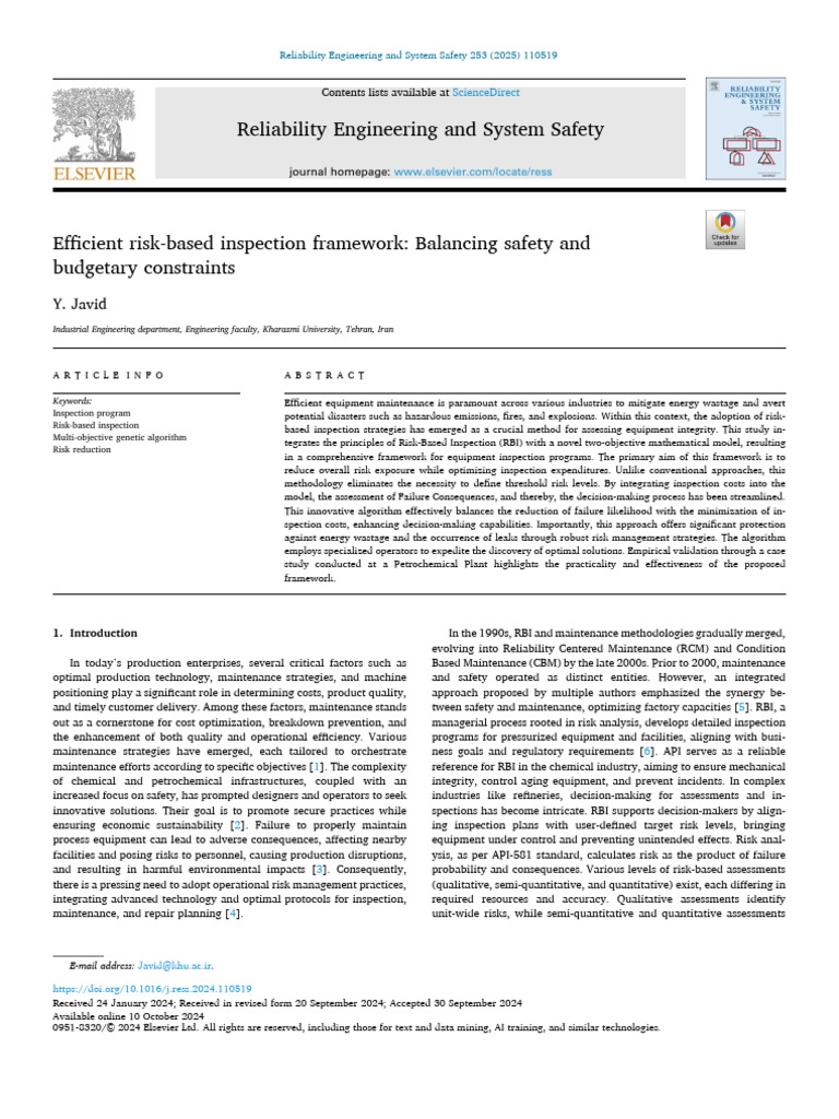 Risk-Based Inspection Framework for Safety | PDF | Reliability ...