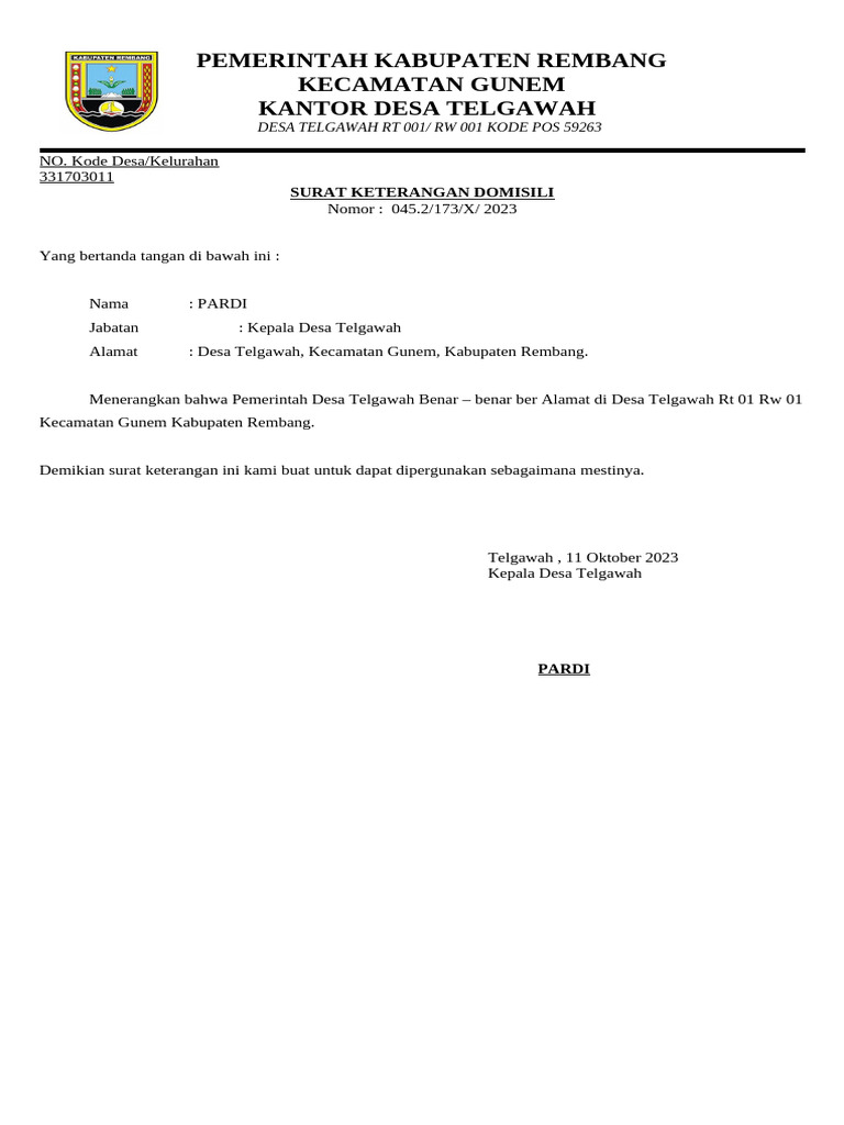surat keterangan domisili pemdes | PDF